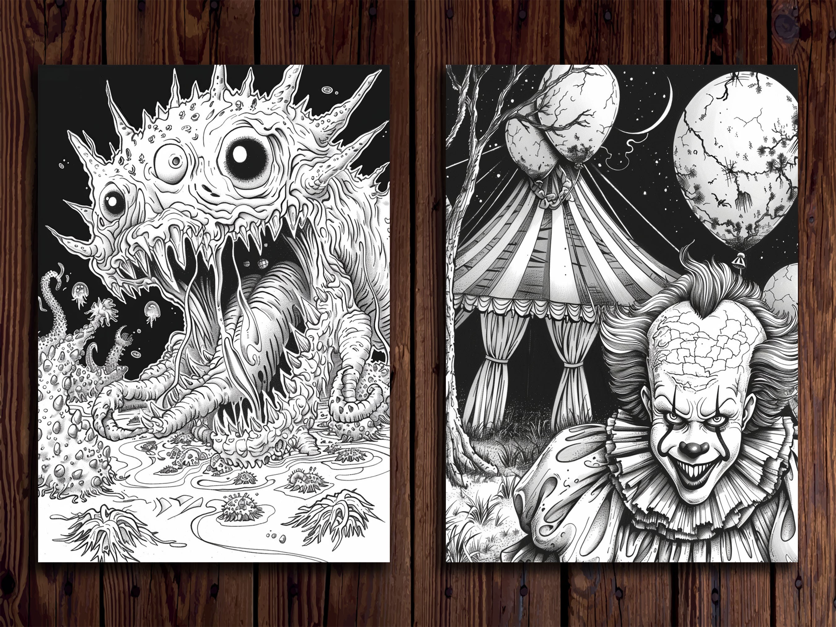 Horror Coloring Pages | 40 Grayscale Adult Coloring Book | Printable ...