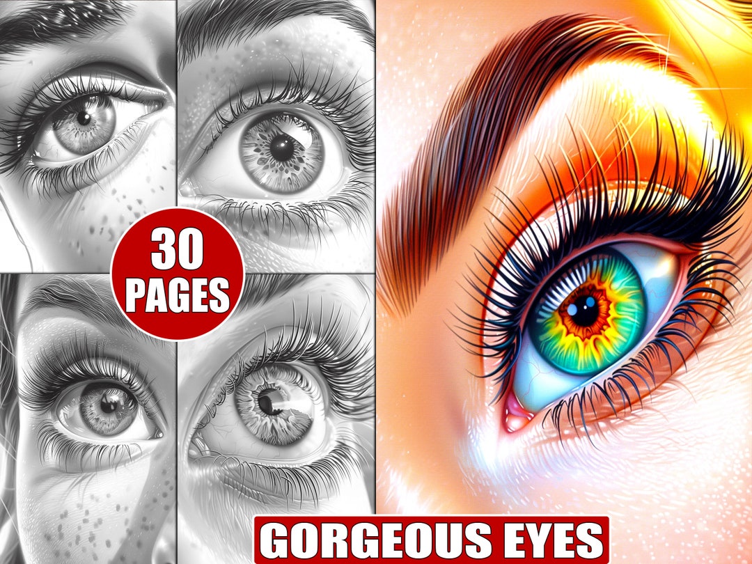 Expressive Eyes Coloring Book: Grayscale Illustrations (30 Printable ...
