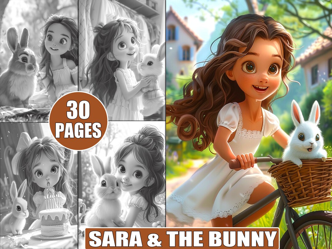 30 Printable Sara & the Bunny Coloring Pages in Grayscale for Adults ...