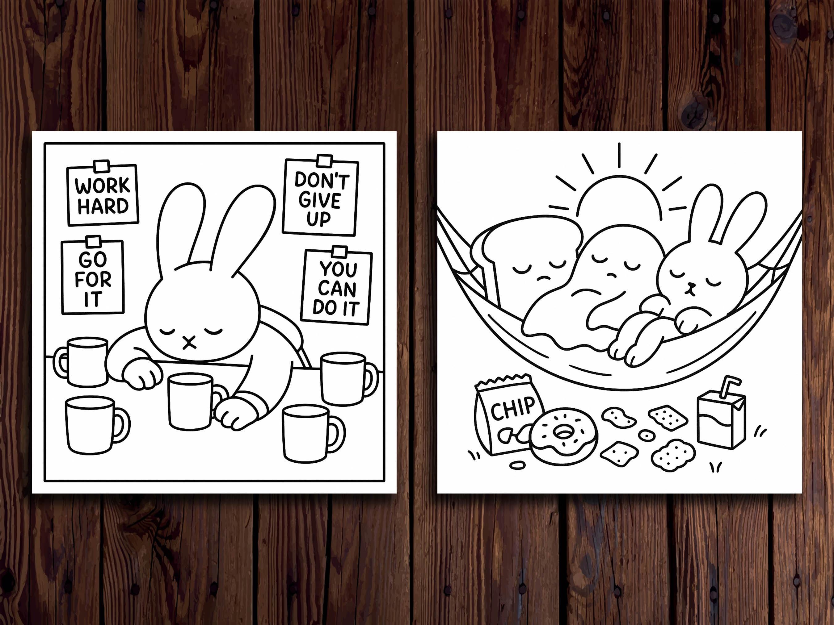 Kawaii Lazy Life Coloring Pages | Funny Ghost, Toast, and Cat Designs ...