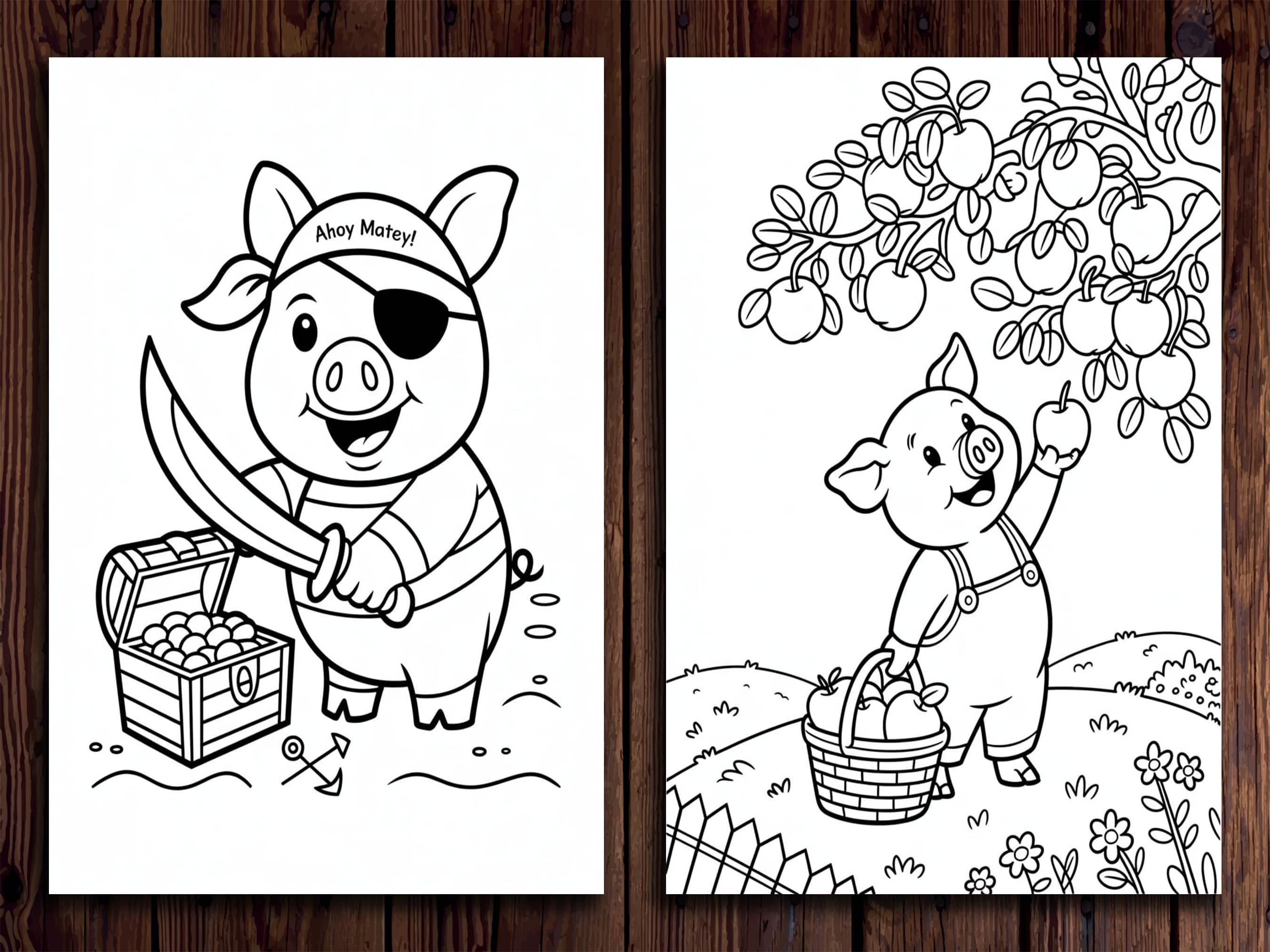 Pig Coloring Pages | Farm Animal Printable Sheets (digital Download) - Etsy