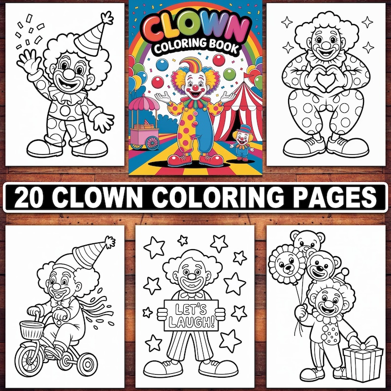 Clown Coloring Pages: 20 Funny Circus Designs (printable PDF) - Etsy