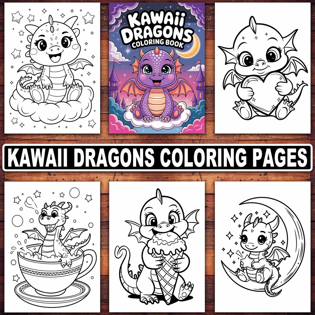 Kawaii Dragon Coloring Pages Digital Download | 20 Cute and Fun Designs ...