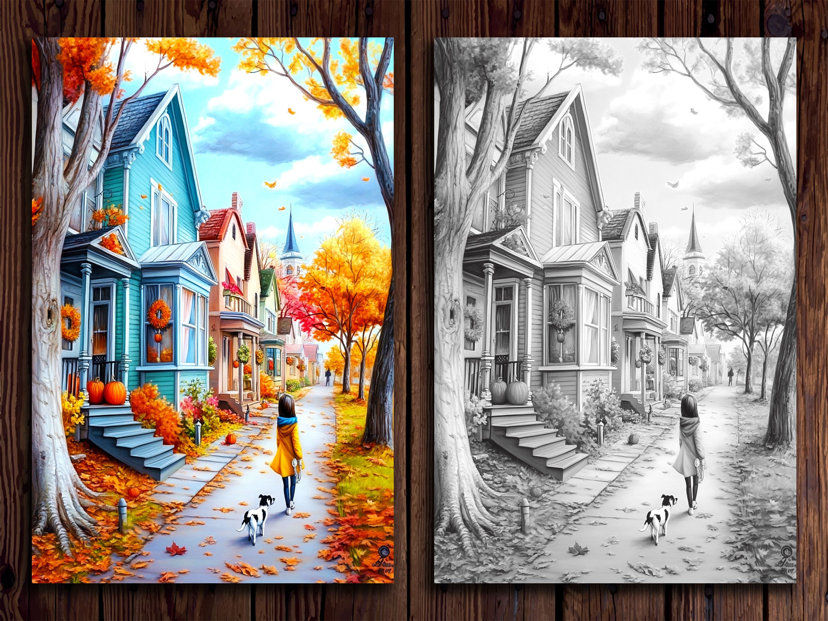Cozy Autumn Coloring Pages: Grayscale Fall Scenes (printable PDF) - Etsy