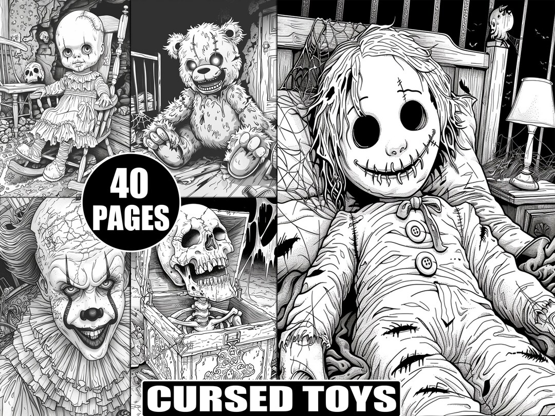 Cursed Toys Coloring Book: 40 Grayscale Horror Pages (digital Download ...