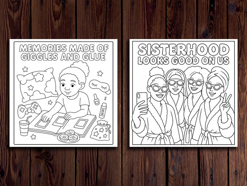 Black Girl Sleepover Coloring Pages: Sisterhood BFF Printable (PDF ...