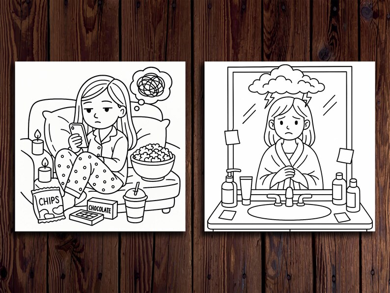 Overthinking Club Coloring Pages: Mental Health Illustrations (digital ...