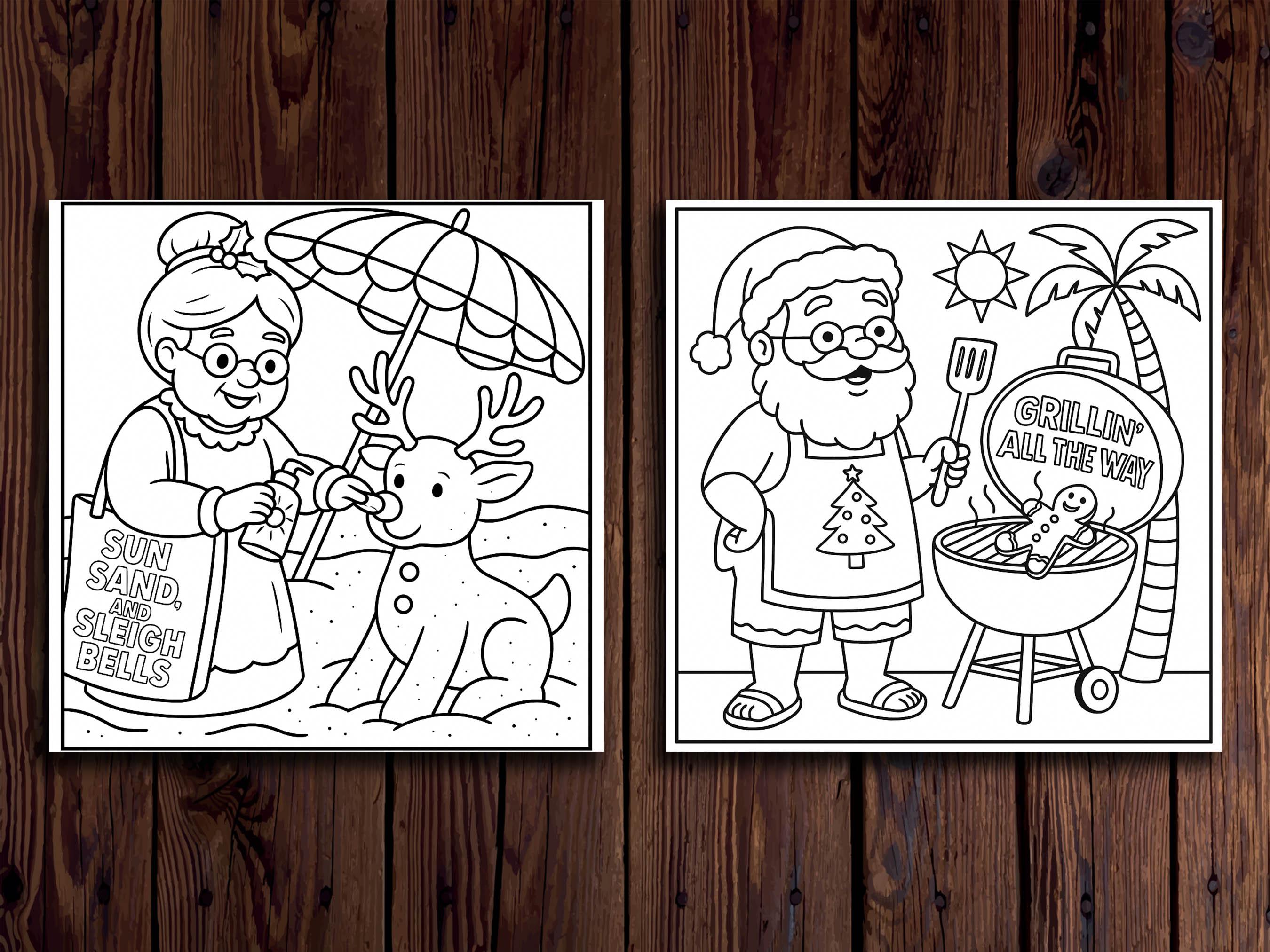 Christmas in July Coloring Pages: Santa on the Beach (digital Download ...