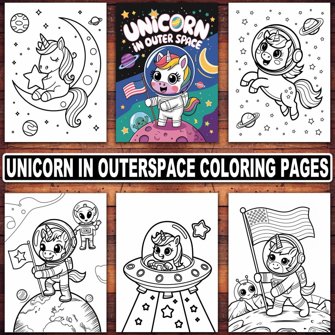 Unicorn in Outer Space Coloring Pages: 20 Fun Galaxy Designs (digital ...