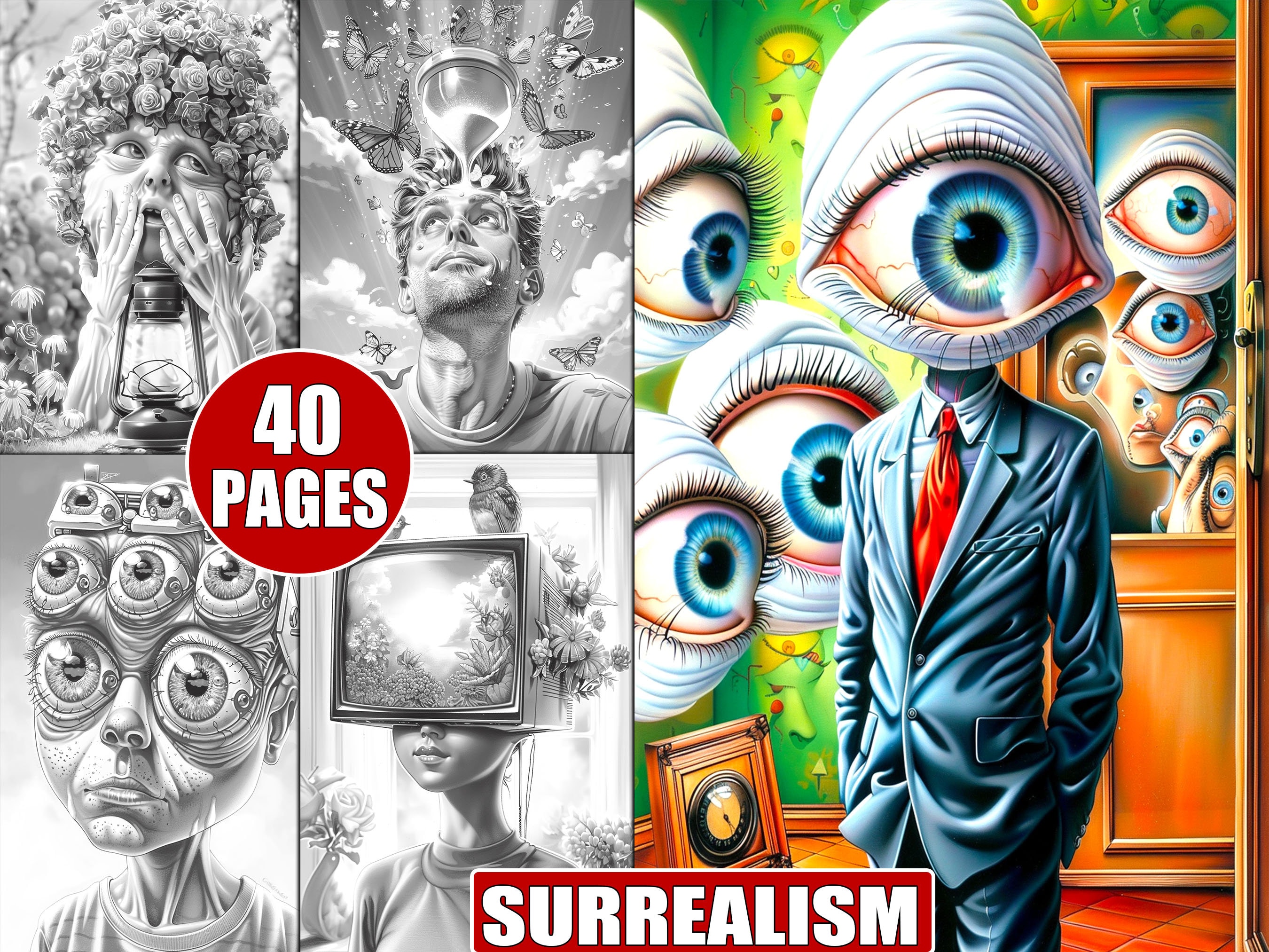 40 Surrealism Coloring Pages: Grayscale Fantasy Art (printable) - Etsy