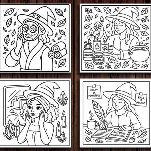 Witch Coloring Pages: Pumpkin Spice Coven, Cozy Autumn Vibes (printable ...