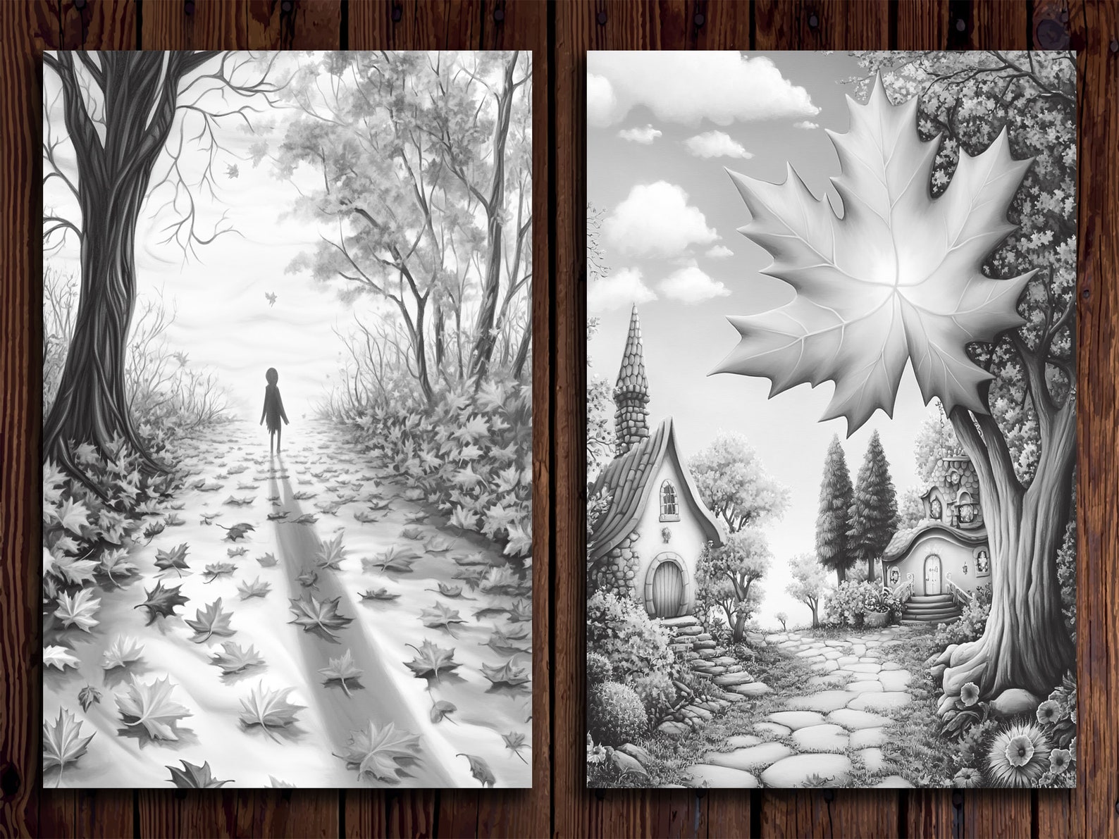 Autumn Dreams Coloring Pages: Grayscale Fall Scenes for Adults ...