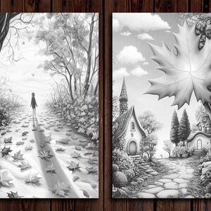 Autumn Dreams Coloring Pages: Grayscale Fall Scenes for Adults ...