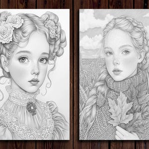 English Country Girls Coloring Pages: Vintage Fashion, Pastoral Art ...