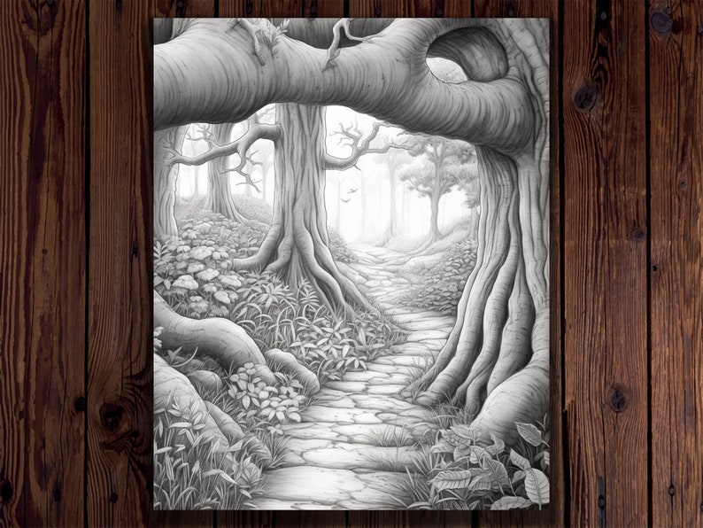 50 Enchanted Forest Coloring Pages for Adults A Grayscale - Etsy