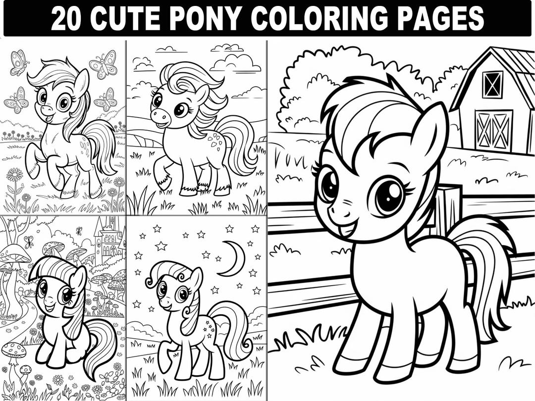 Cute Pony Coloring Pages Digital Download | 20 Adorable and Fun Designs ...
