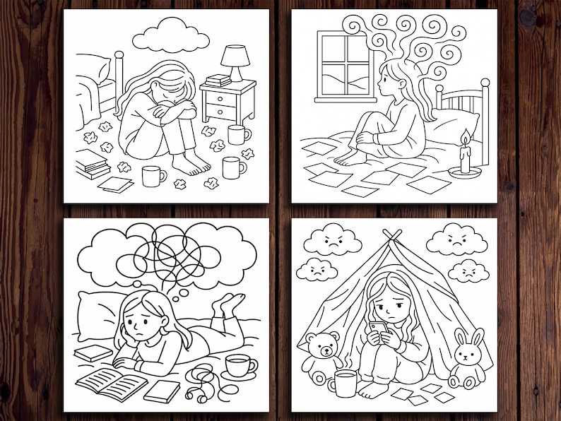 Overthinking Club Coloring Pages: Mental Health Illustrations (digital ...