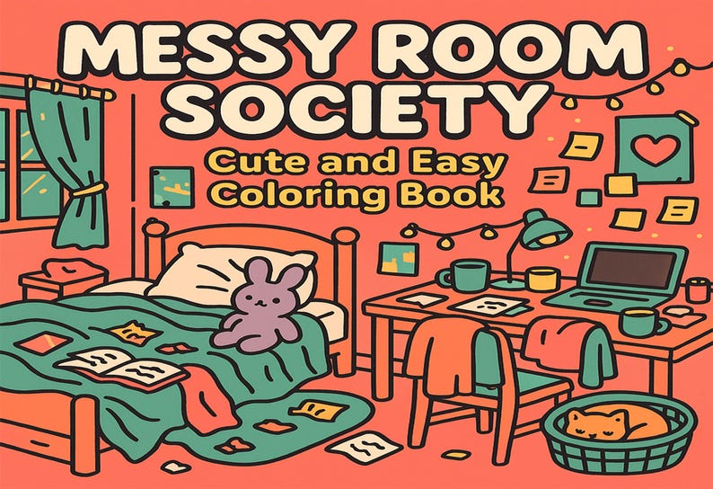 Messy Room Coloring Pages: Cluttered Room Chaos Art (digital Download ...