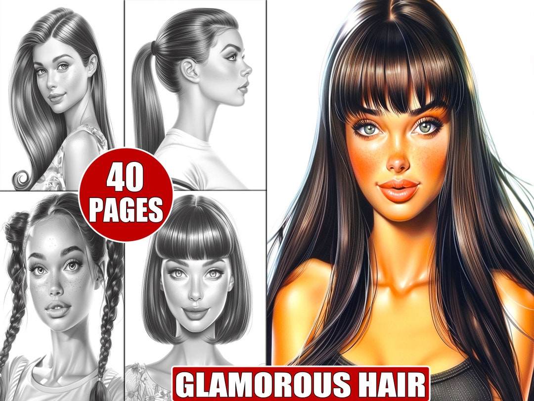 40 Printable Glamorous Hair Coloring Pages in Grayscale for Adults ...