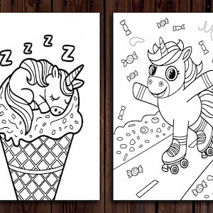 Unicorn and Ice Cream Coloring Pages Digital Download | 20 Cute and Fun ...