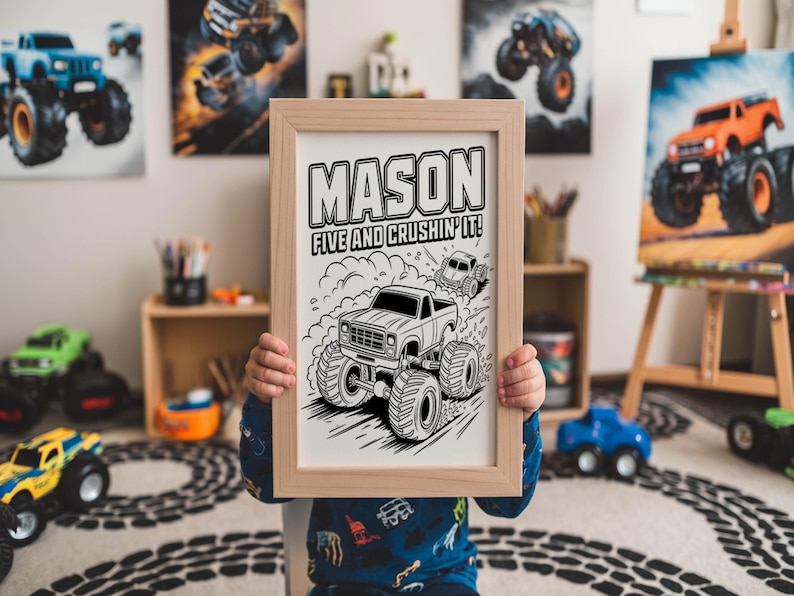 Personalized Monster Truck Birthday Coloring Pages for Kids | Custom ...