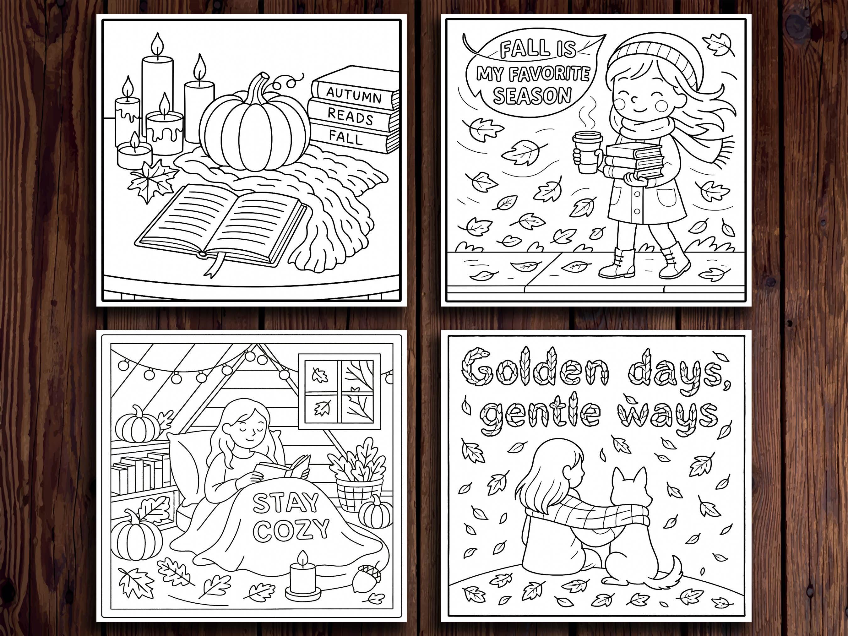 Cozy Autumn Coloring Pages: Fall Scenes Printable (digital Download) - Etsy