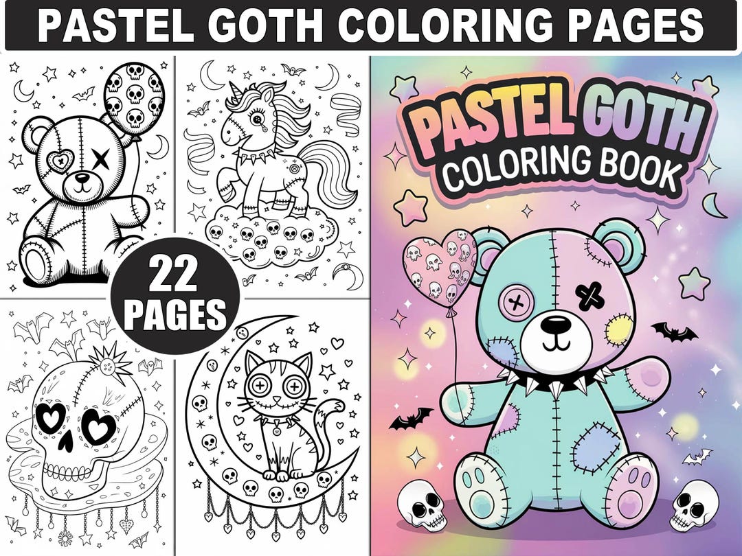 Pastel Goth Coloring Pages | 22 Cute and Creepy Designs for Adults and ...