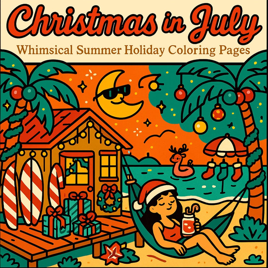 Christmas in July Coloring Pages: Santa on the Beach (digital Download ...