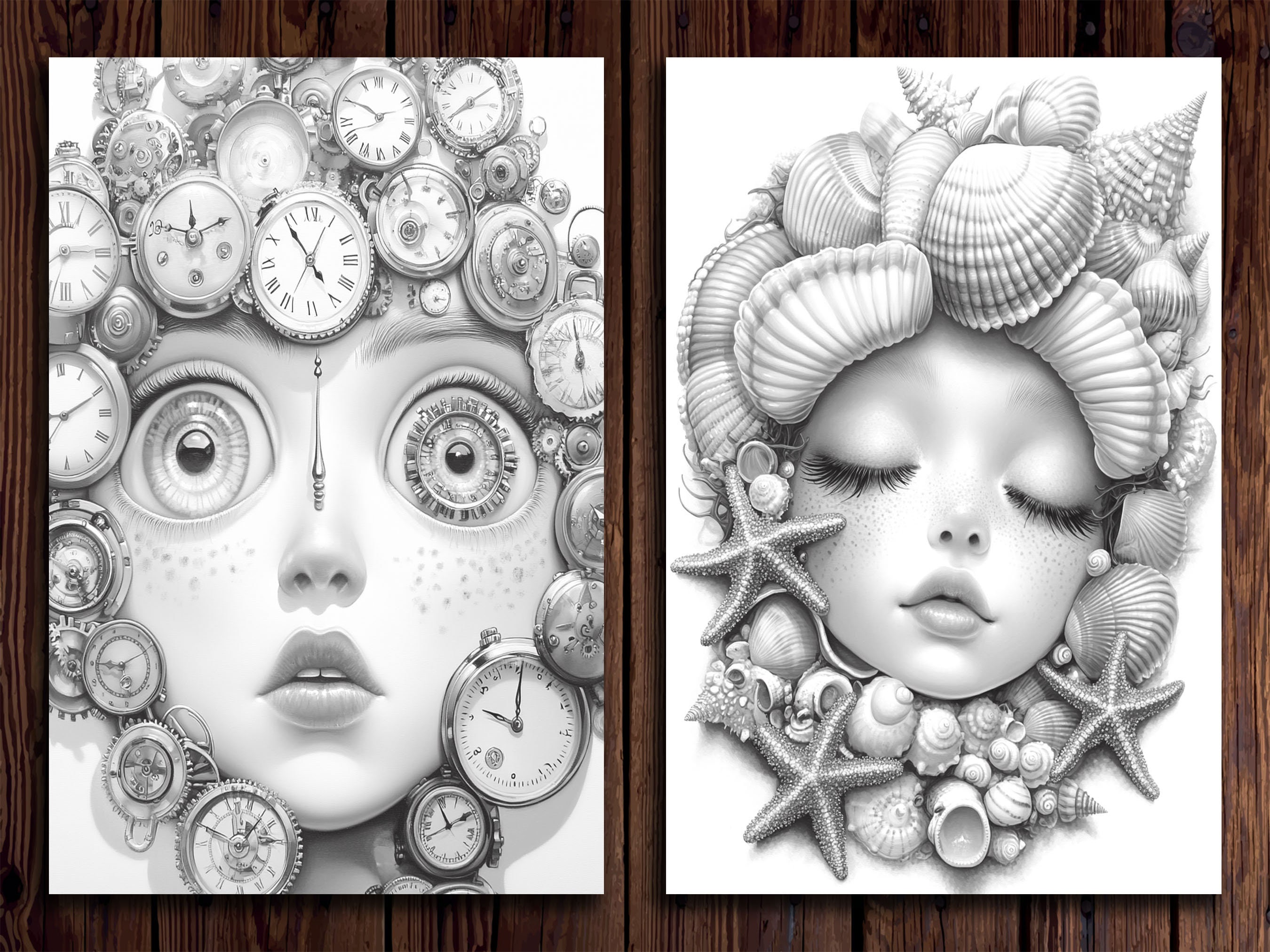 Surreal Faces Coloring Pages: Grayscale Object Portraits (printable ...