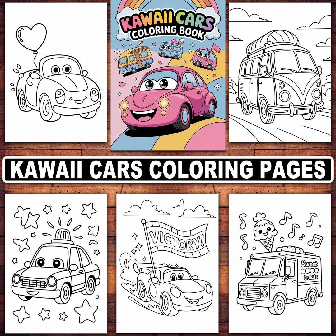 Kawaii Car Coloring Pages | 20 Cute Vehicles for Kids and Adults ...
