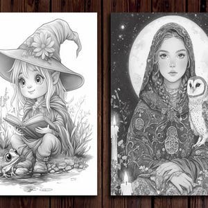 35 Printable Cute Little Witch Coloring Pages in Grayscale for Adults ...