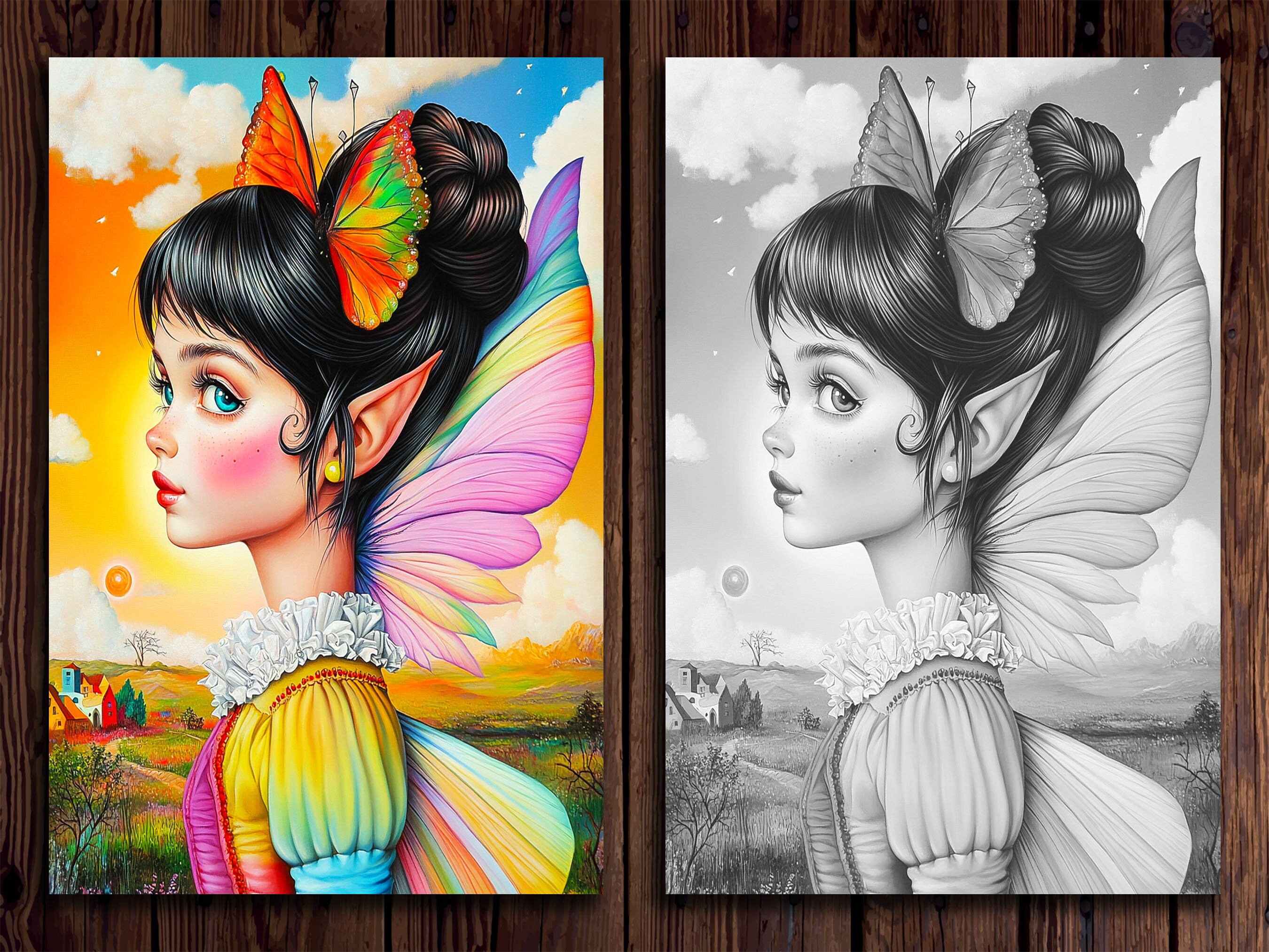 Moon Fairies Coloring Pages: Grayscale Mystical Fairy Art (printable ...