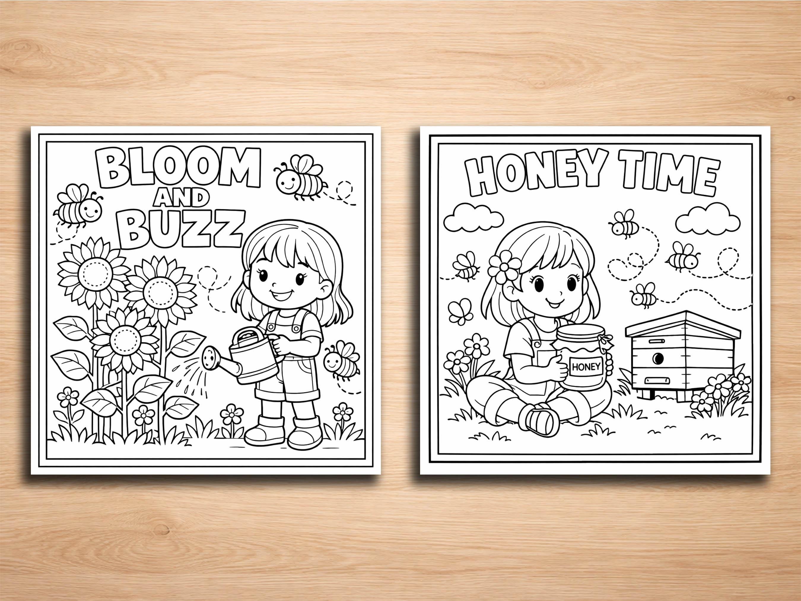 Bee Coloring Pages – Spring Garden Printable Set - Etsy