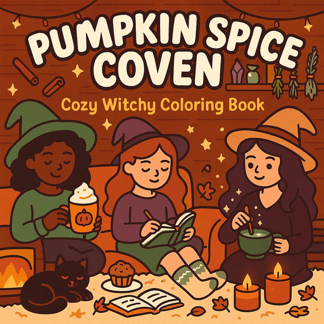 Witch Coloring Pages: Pumpkin Spice Coven, Cozy Autumn Vibes (printable ...