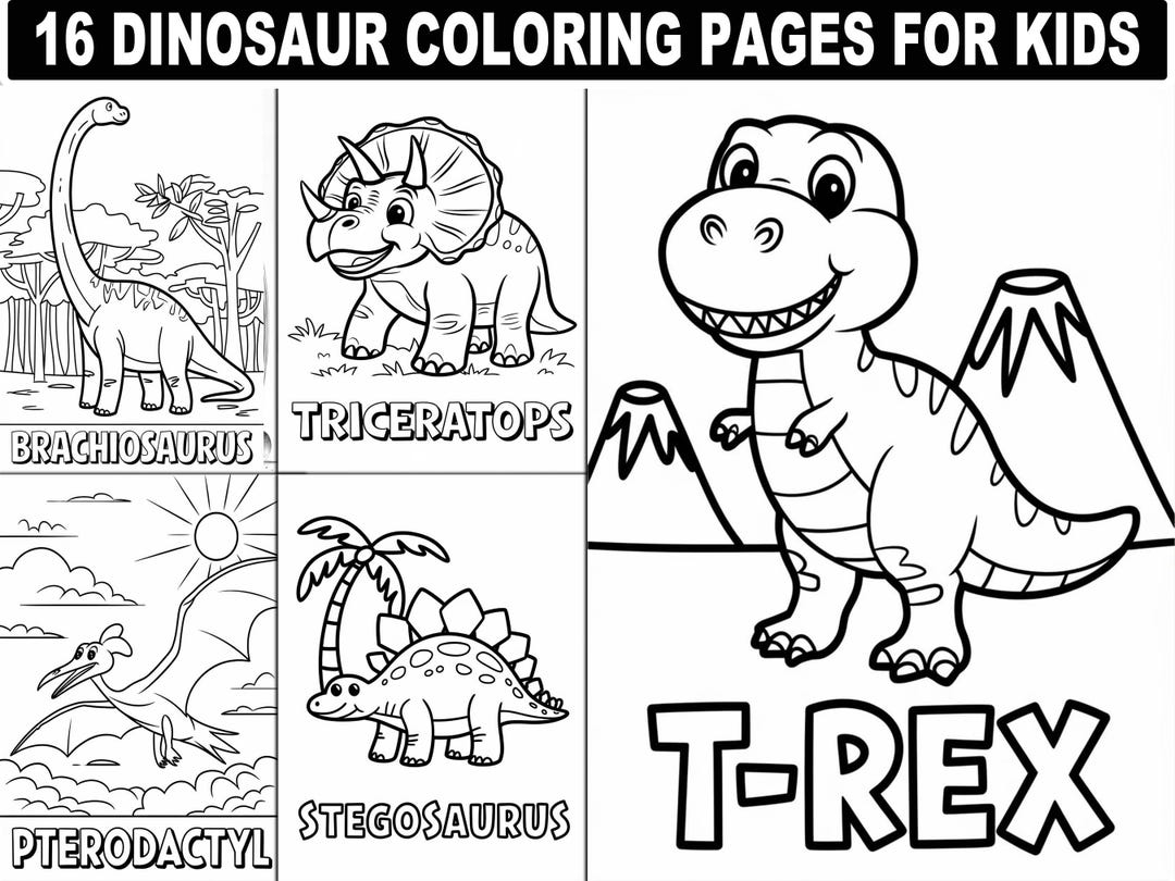 Dinosaur Coloring Pages: 16 Fun Printable Designs for Kids (digital ...