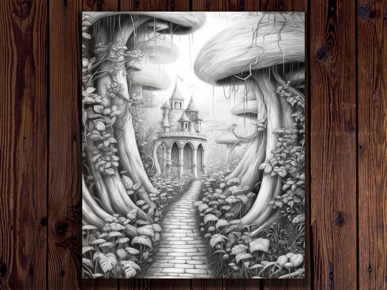 50 Enchanted Forest Coloring Pages for Adults A Grayscale - Etsy