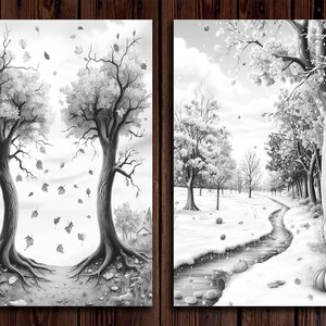 Autumn Dreams Coloring Pages: Grayscale Fall Scenes for Adults ...