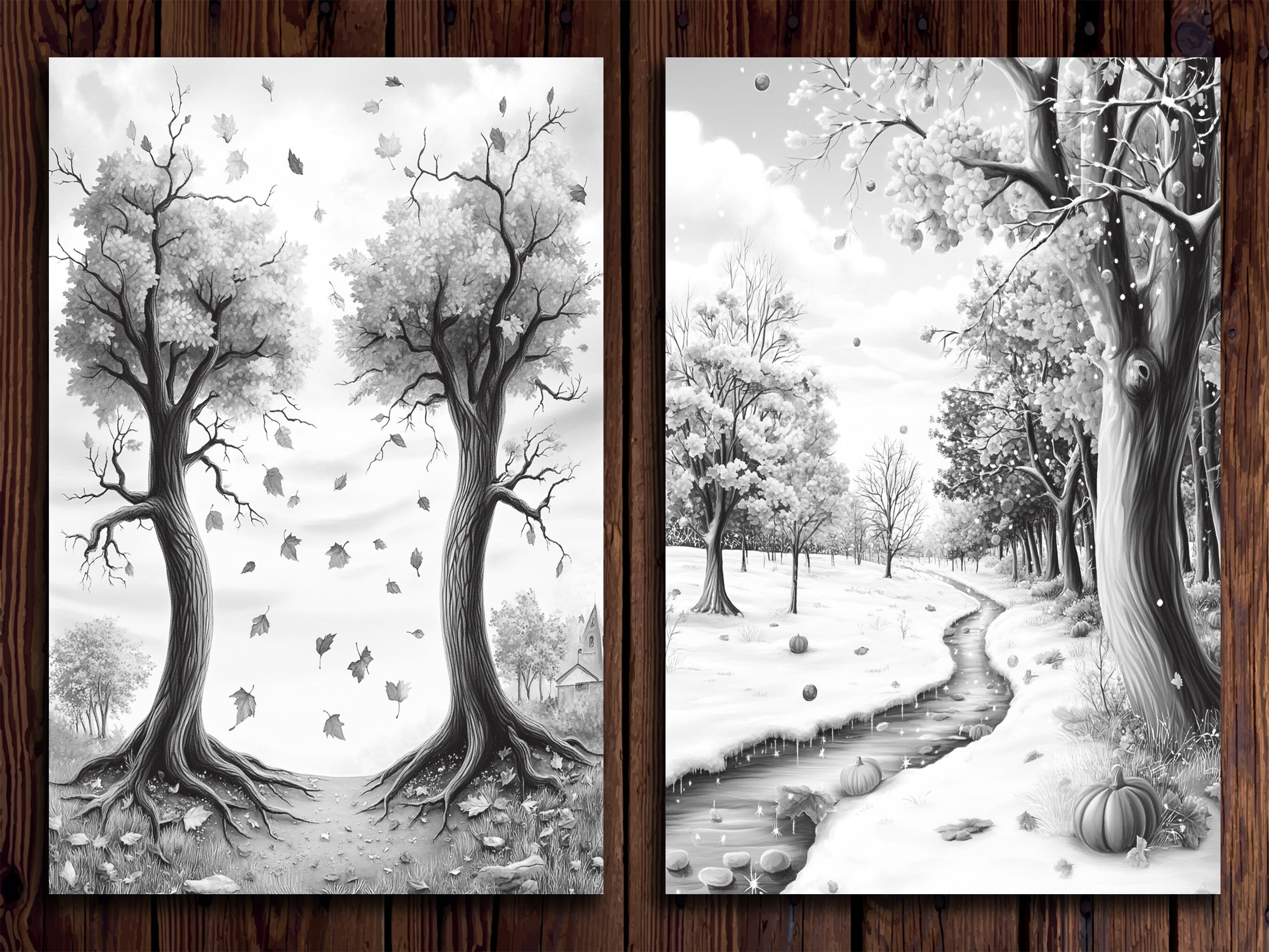 Autumn Dreams Coloring Pages: Grayscale Fall Scenes for Adults ...