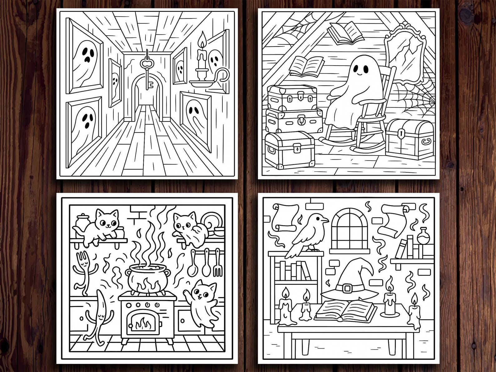 Cozy Haunted House Coloring Pages: Ghost Pets & Spooky Interiors (PDF ...