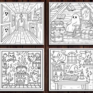 Cozy Haunted House Coloring Pages: Ghost Pets & Spooky Interiors (PDF ...