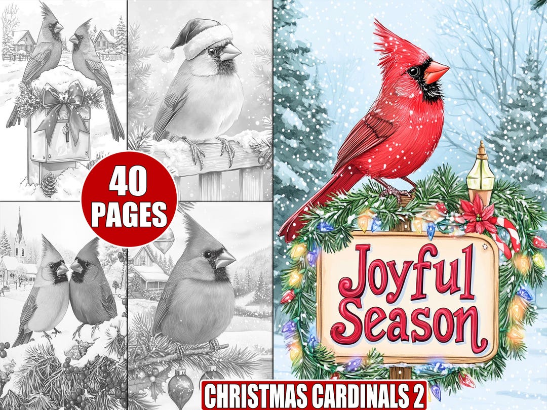 Christmas Cardinals Coloring Pages: 40 Festive Winter Scenes (printable ...
