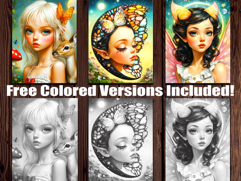 Moon Fairies Coloring Pages: Grayscale Mystical Fairy Art (printable ...
