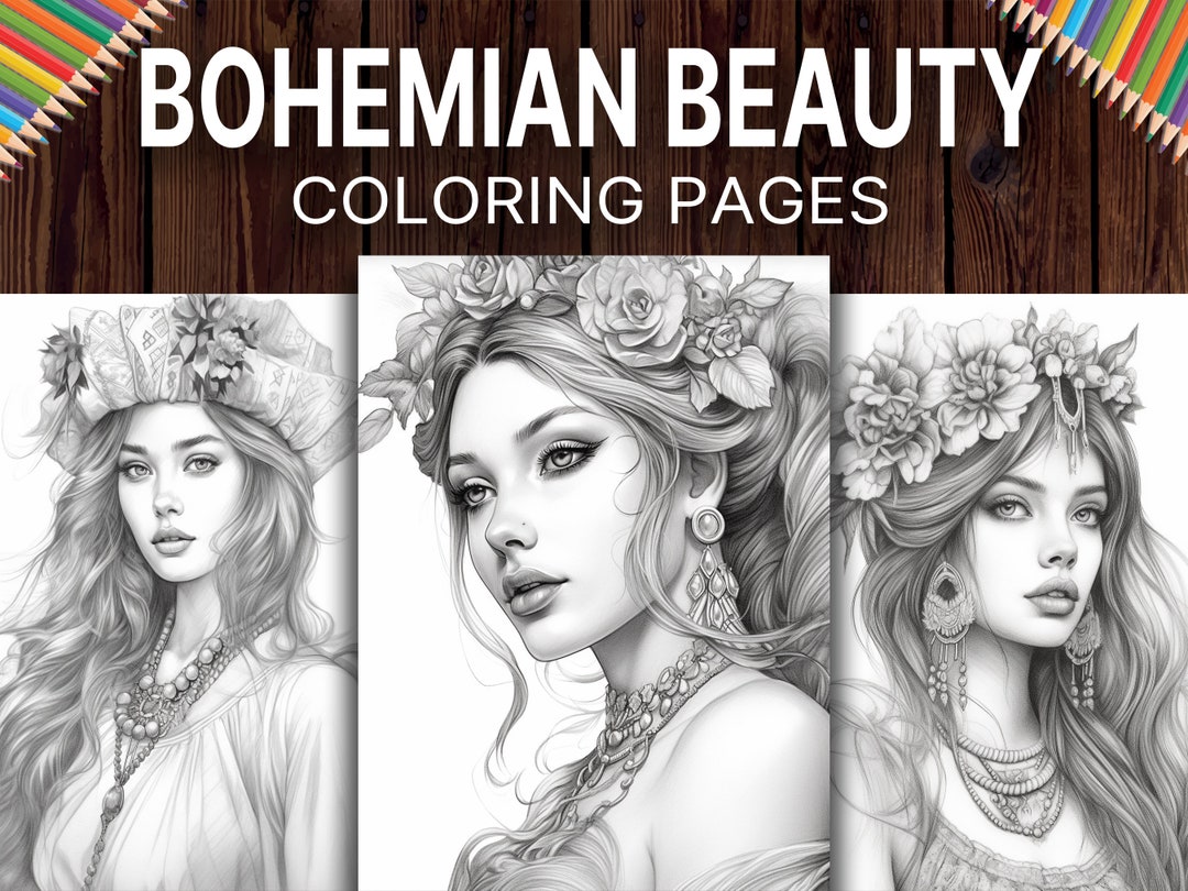50 Bohemian Beauty Coloring Pages for Adults, A Women Coloring Book for ...