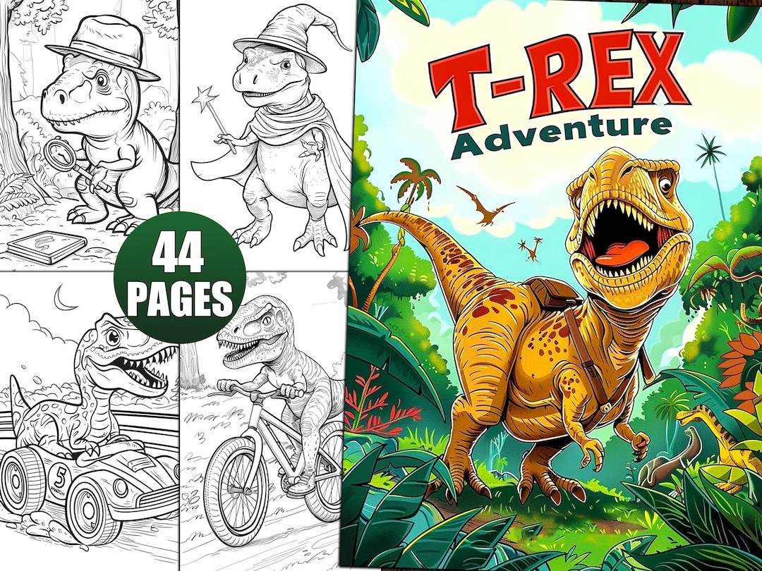 T-rex Coloring Pages for Kids, Jurrasic Tyrannosaurus Coloring Book for ...