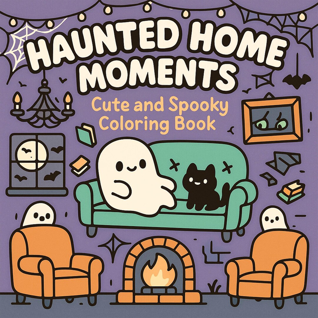 Cozy Haunted House Coloring Pages: Ghost Pets & Spooky Interiors (PDF ...