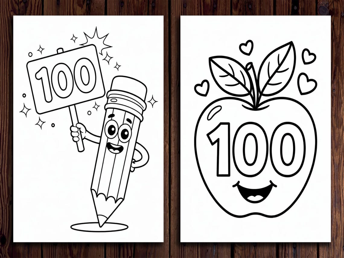 100 Days of School Coloring Pages: 20 Fun Learning Designs (digital ...