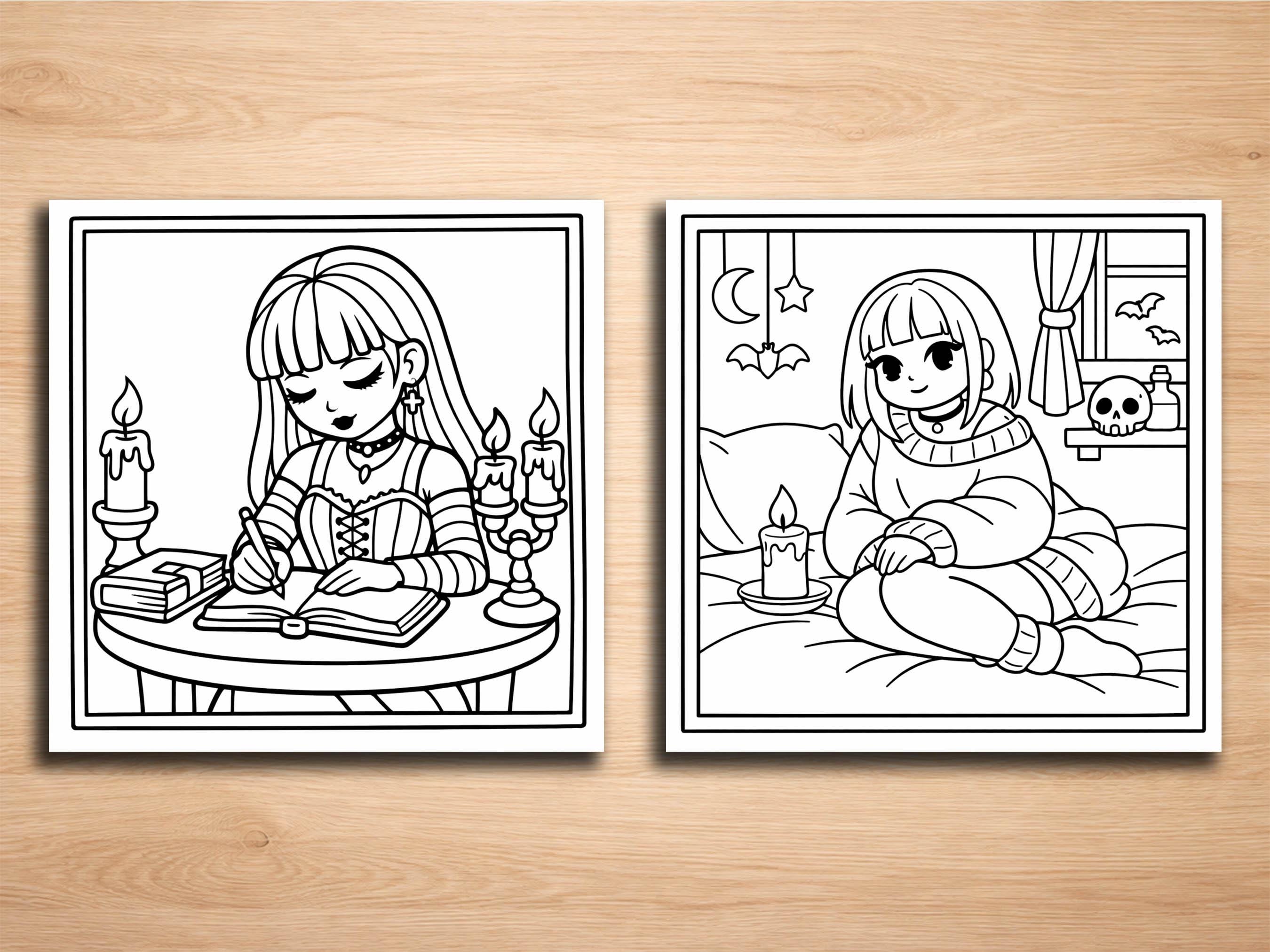 Soft Gothic Girl Moments Coloring Pages – 20 Gentle & Cozy Gothic Line ...