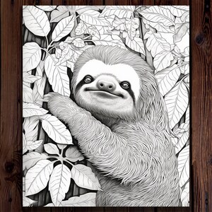 50 Cute Sloths Coloring Pages for Adults, Animal Coloring Book for ...