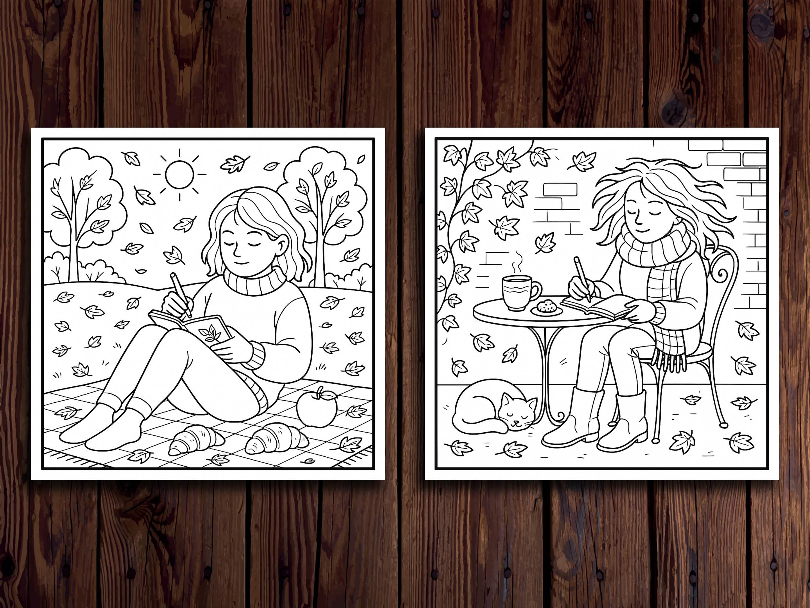 Cozy Autumn Coloring Pages: Fall Scenes Printable (digital Download) - Etsy