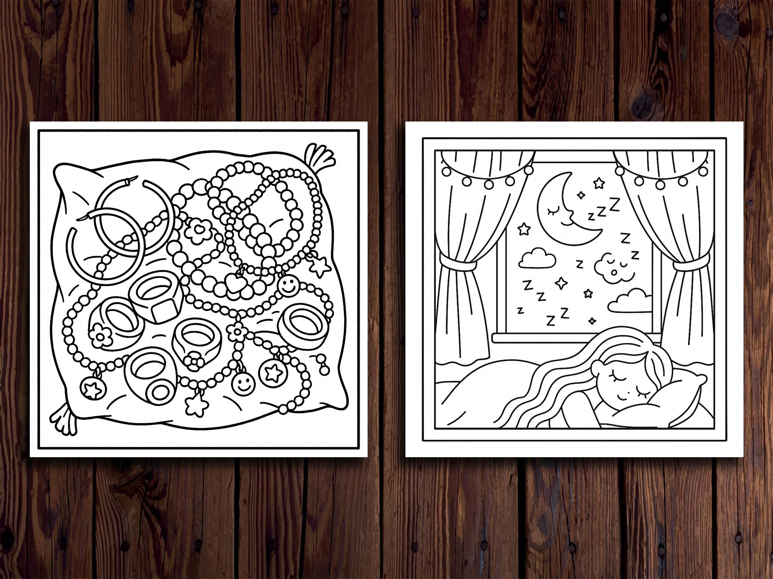 Slumber Party Coloring Book - 20 Sleepover Pages, Tween & Teen (PDF) - Etsy
